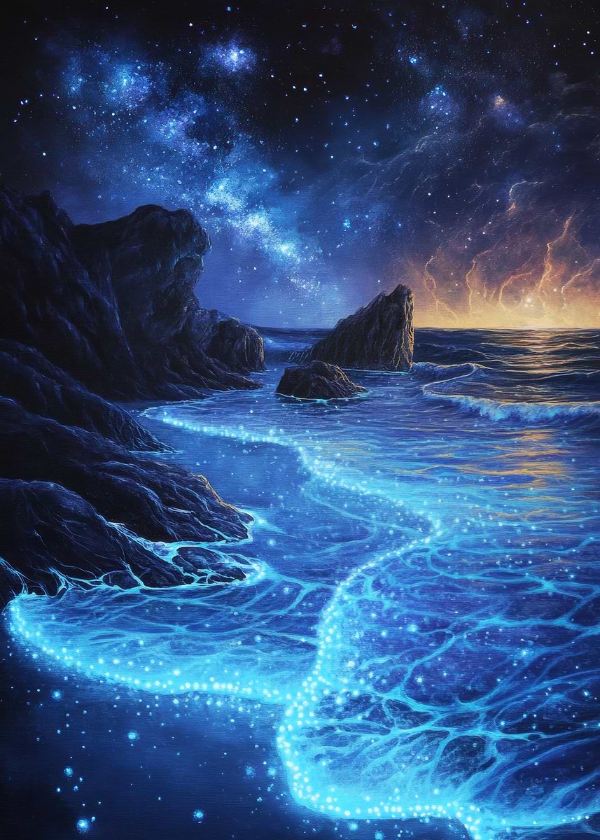 'Starry Night Beach' Poster, picture, metal print, paint by XVKE | Displate