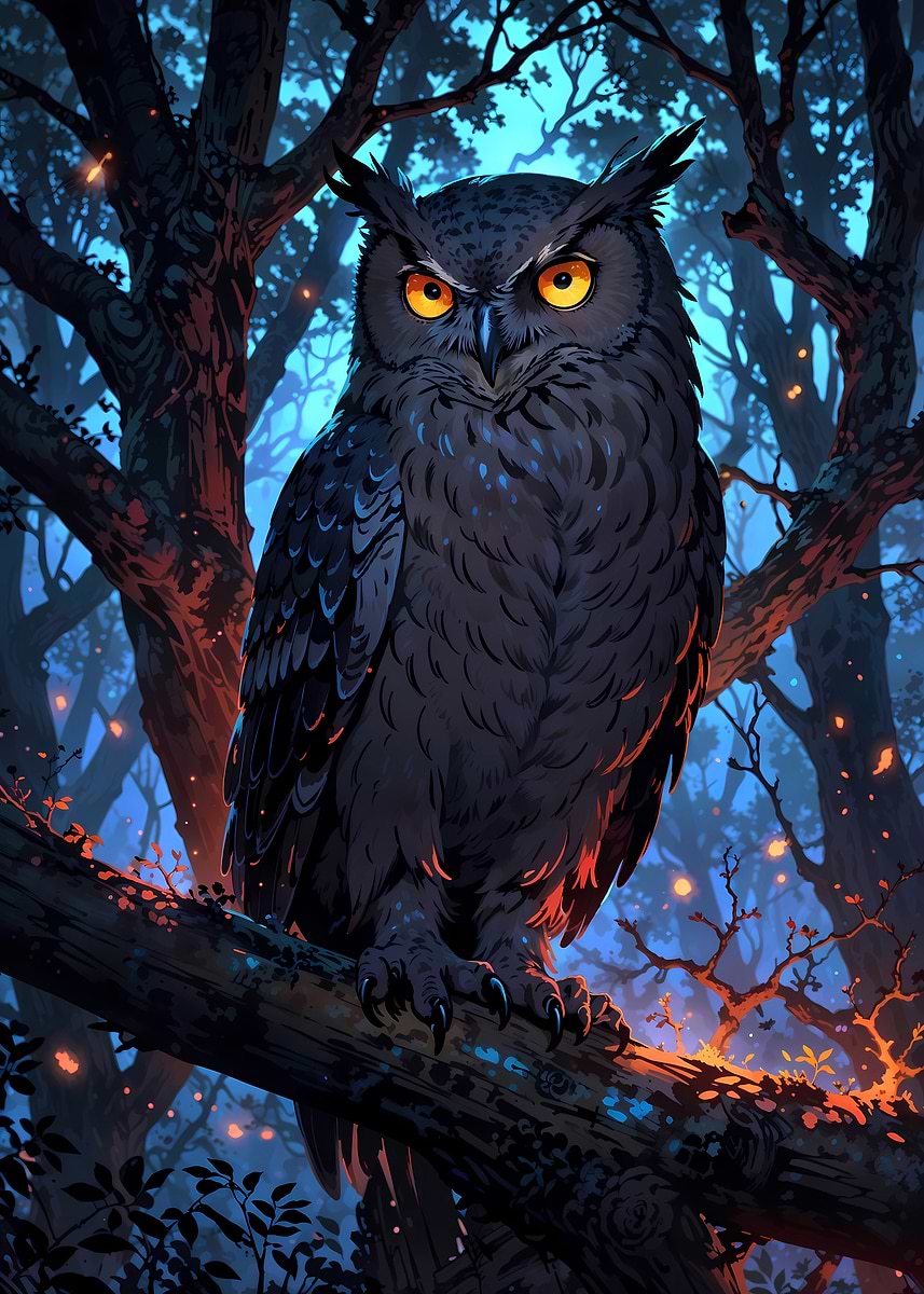 'Nightwatcher: The Mystical Owl' Poster, picture, metal print, paint by ...