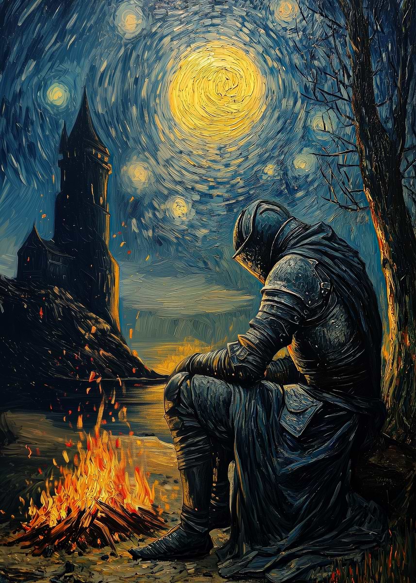 'Knight By The Bonfire' Poster, picture, metal print, paint by Lorence ...