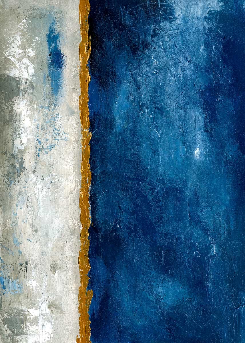 'Abstract Blue and Gold 2' Poster, picture, metal print, paint by ...