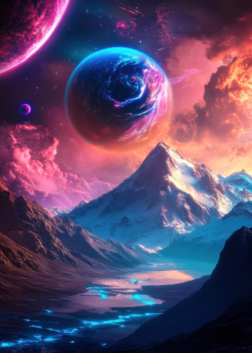'Colorful Alien Planet Landscape' Poster, picture, metal print, paint ...