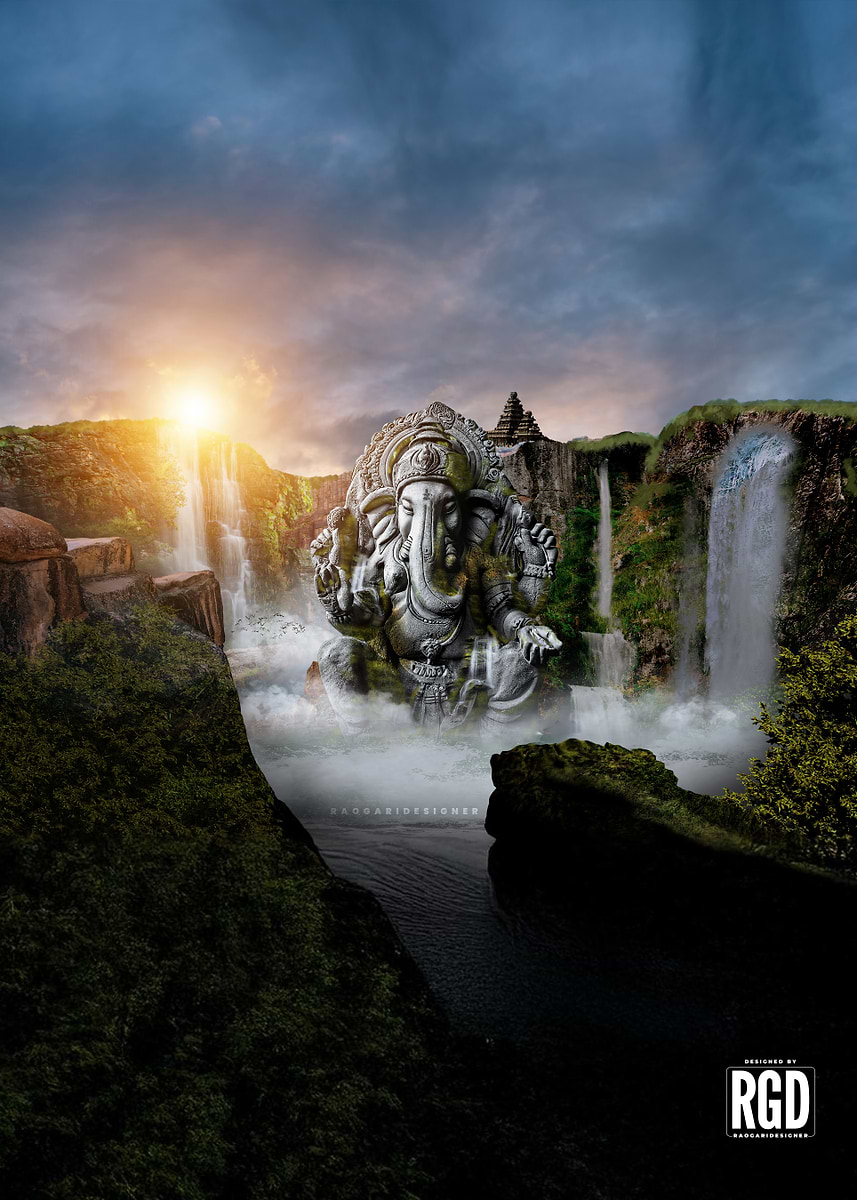 'Ganesha Waterfall' Poster, picture, metal print, paint by V Deziner ...