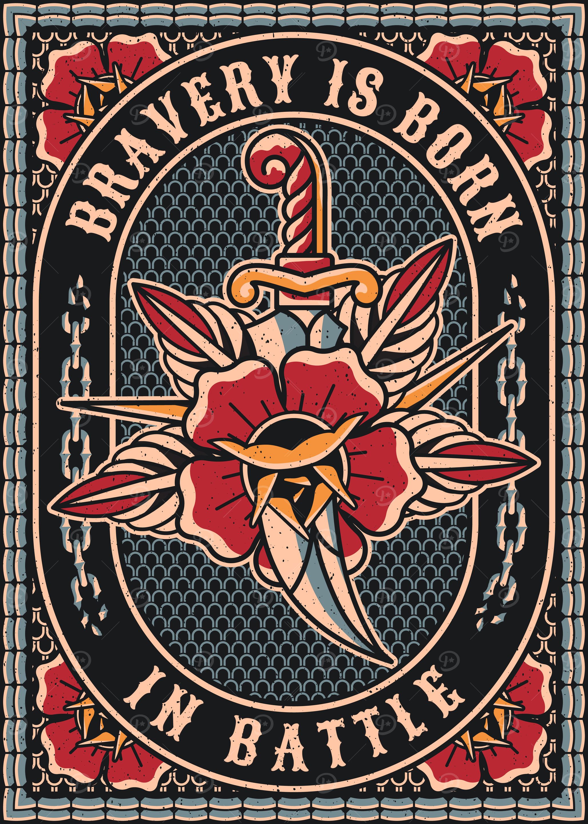 'Bravery in Battle Tattoo' Poster, picture, metal print, paint by ...