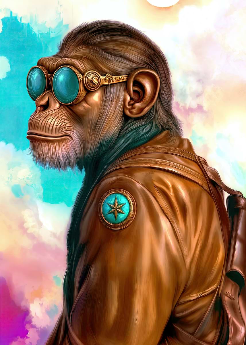 'Steampunk Chimp Pilot' Poster, picture, metal print, paint by Wall ...