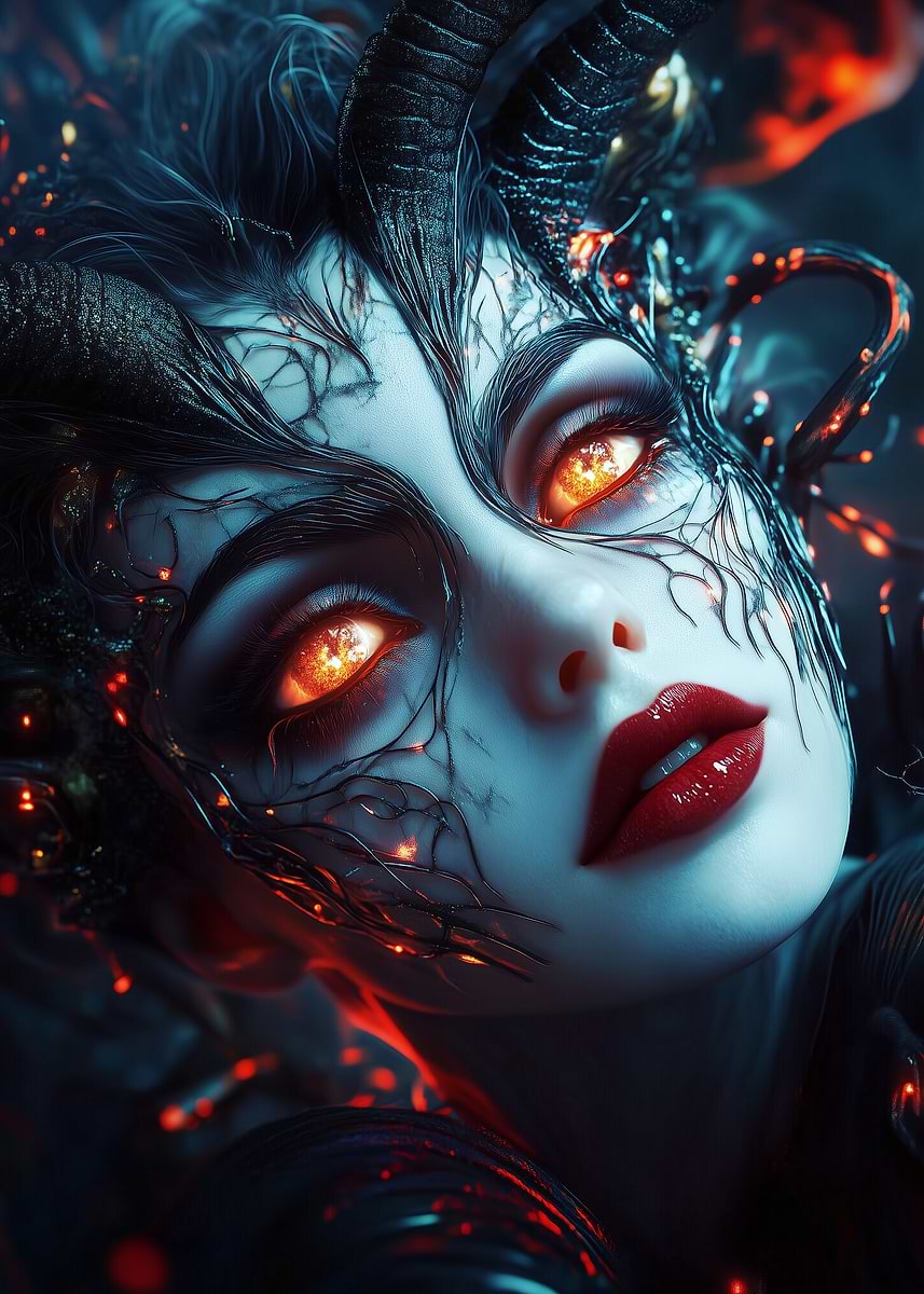 'Demoness with Burning Eyes' Poster, picture, metal print, paint by ...