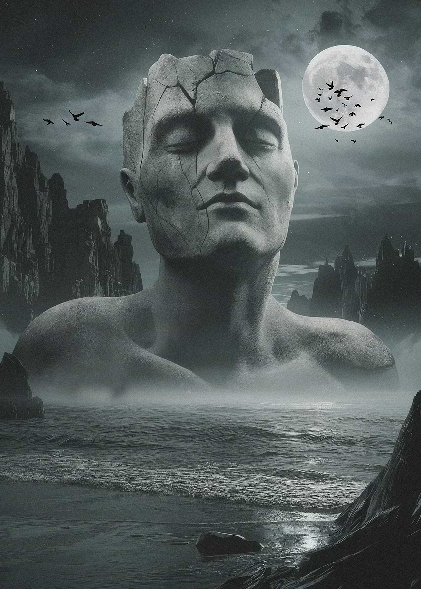 'Surreal Stone Head' Poster, picture, metal print, paint by Cool Worker ...