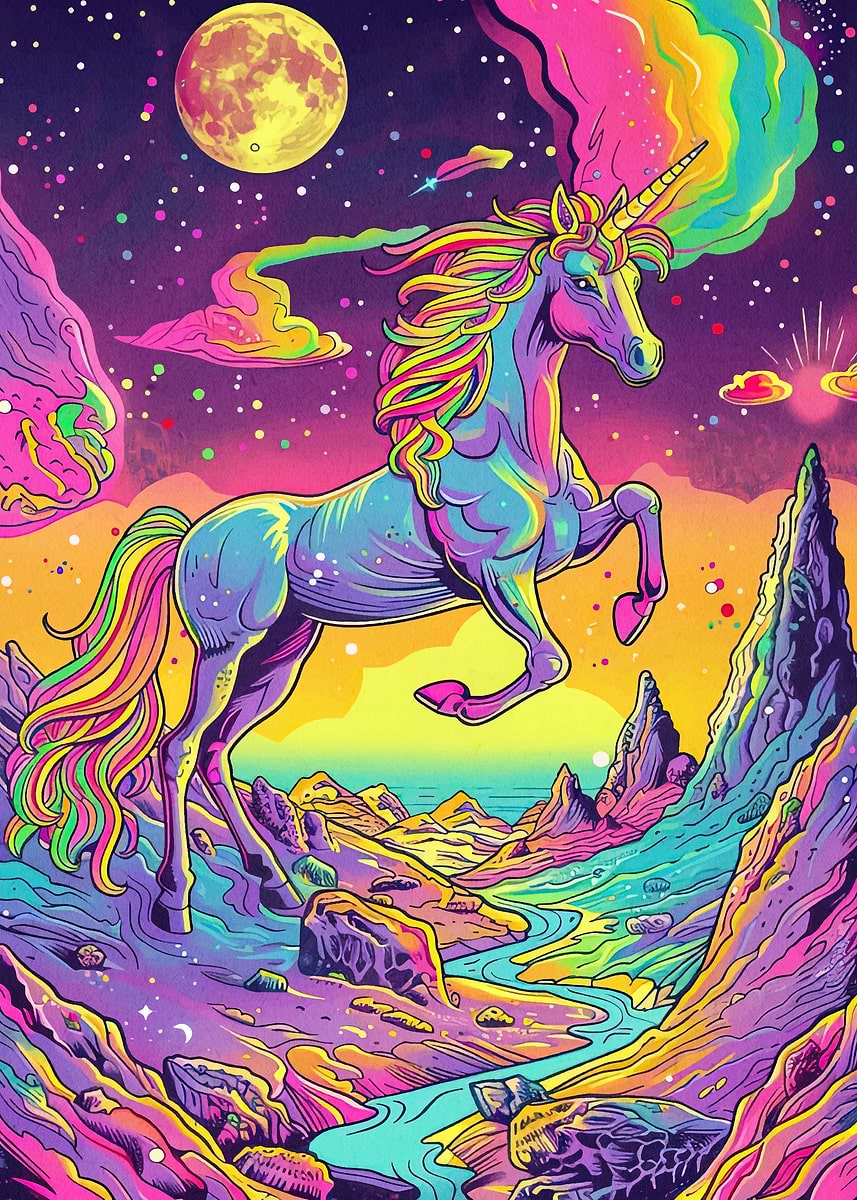 'Rainbow Unicorn Cosmic ' Poster, picture, metal print, paint by ...
