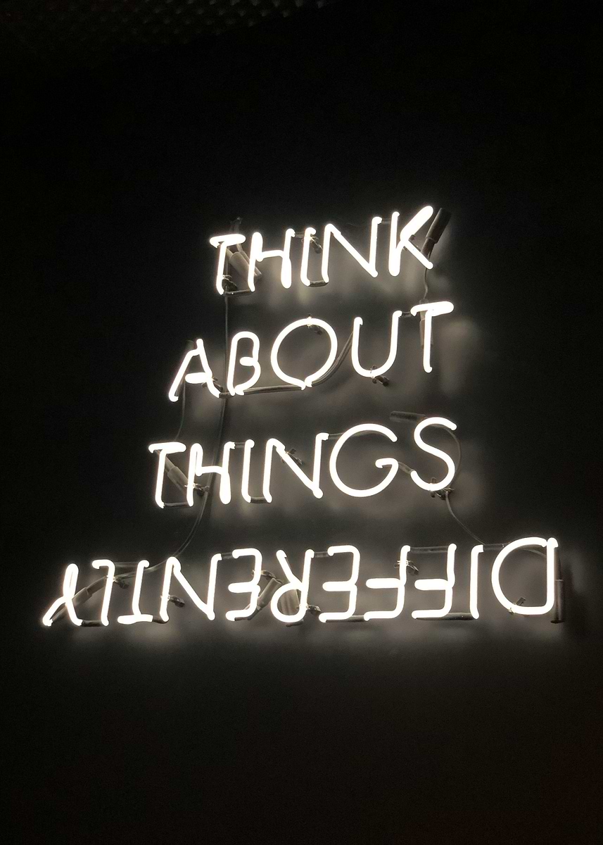 'Think Differently Neon Sign' Poster, picture, metal print, paint by ...