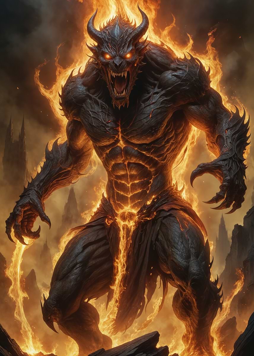 'Fiery Pit Fiend Demon Illustration' Poster, picture, metal print ...