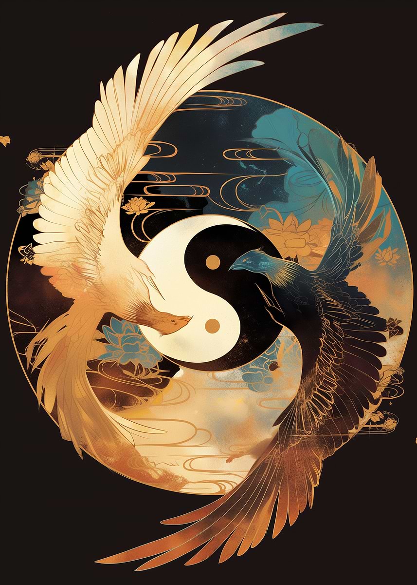 'Yin Yang Birds' Poster, picture, metal print, paint by Luna Echo ...