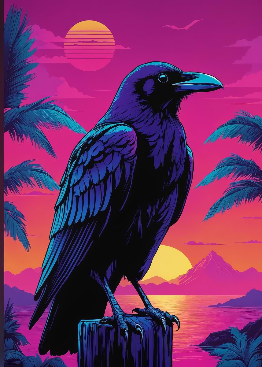 'Raven Sunset' Poster, picture, metal print, paint by Reptislav | Displate