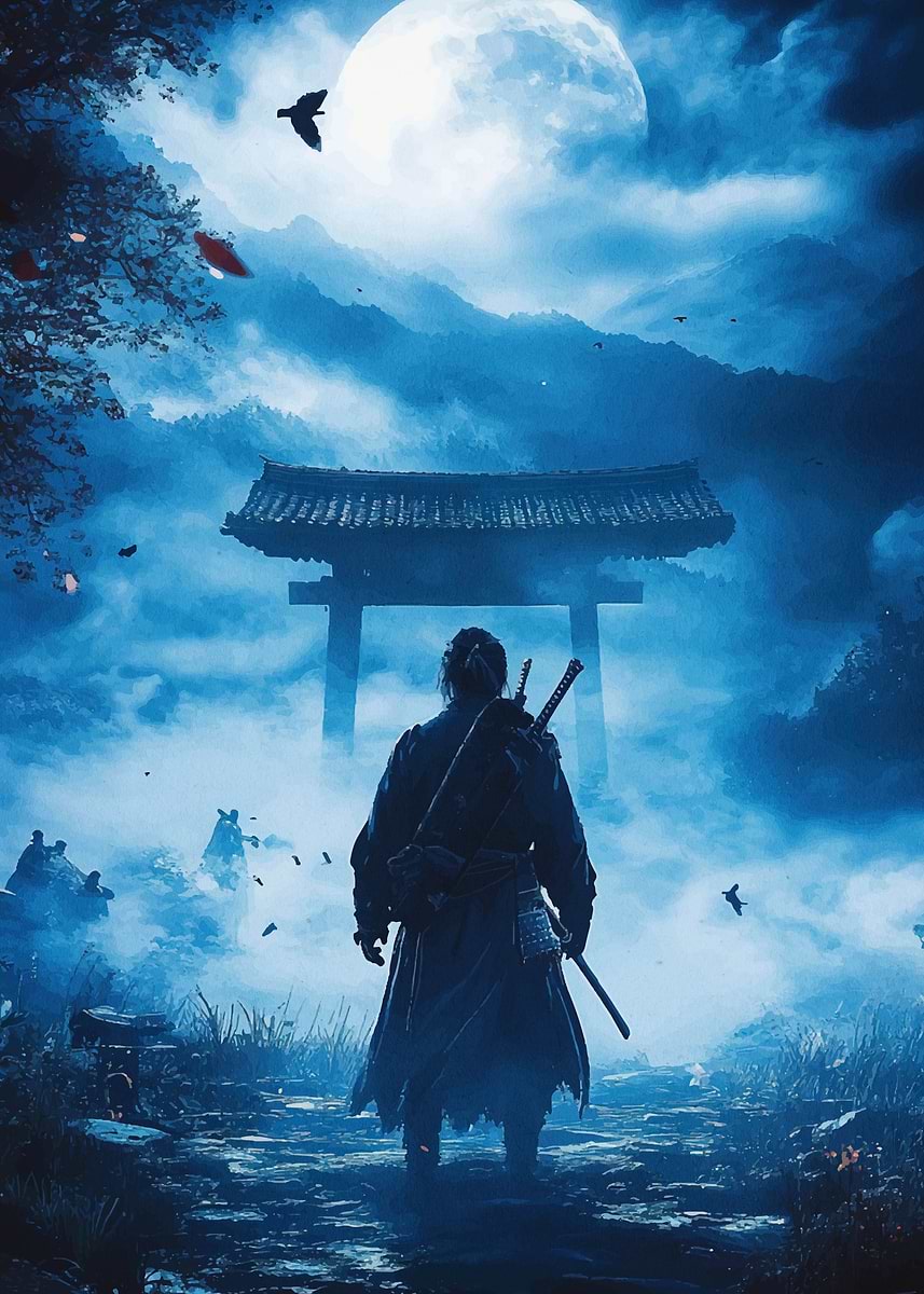 'Samurai Under Moonlight' Poster, picture, metal print, paint by Shae ...