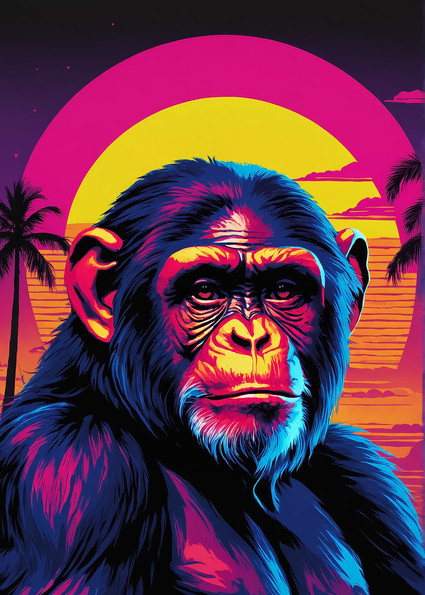 'Chimpanzee Retro Art' Poster, picture, metal print, paint by Reptislav ...