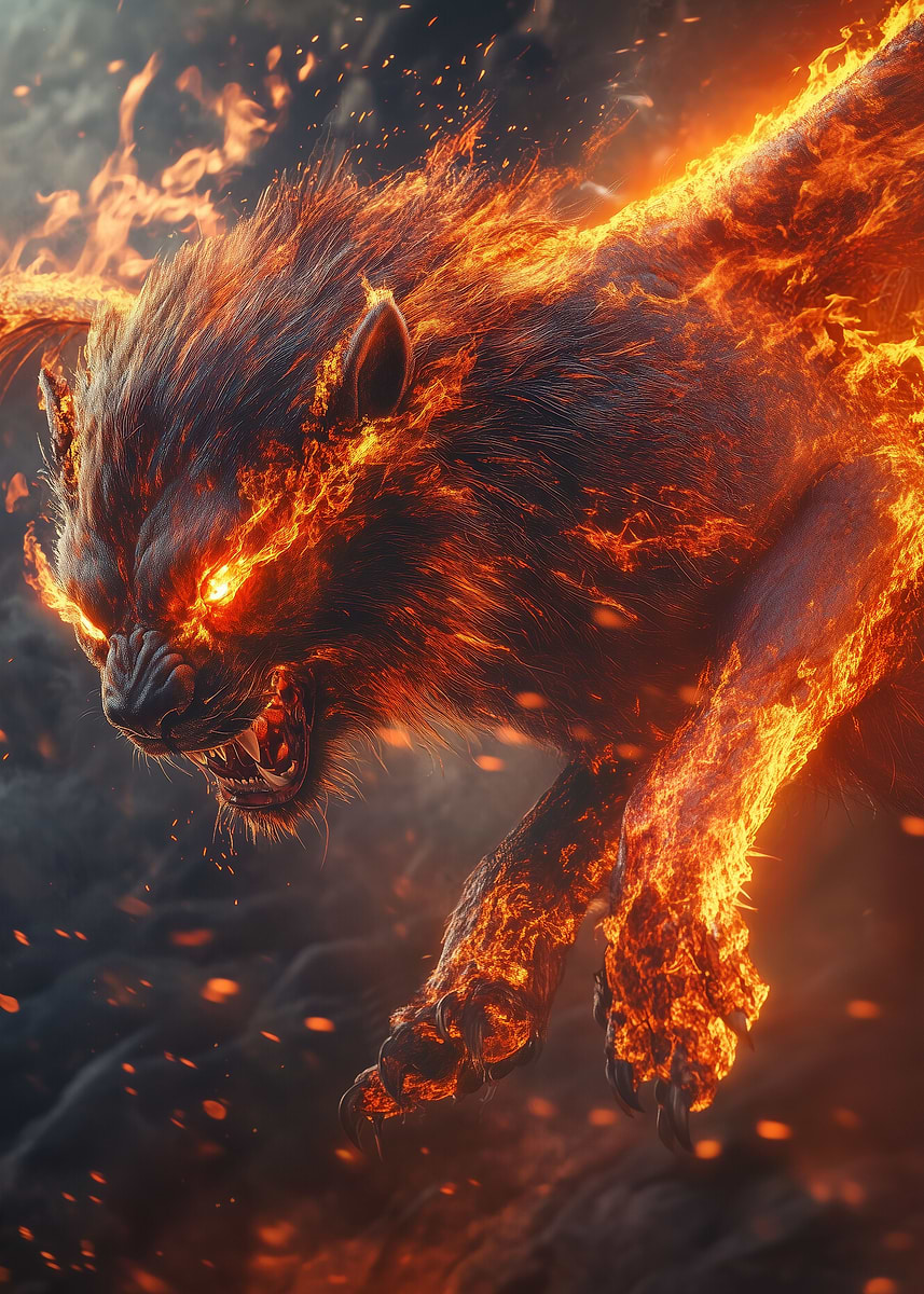 'Fiery Lion' Poster, picture, metal print, paint by Luna Echo | Displate