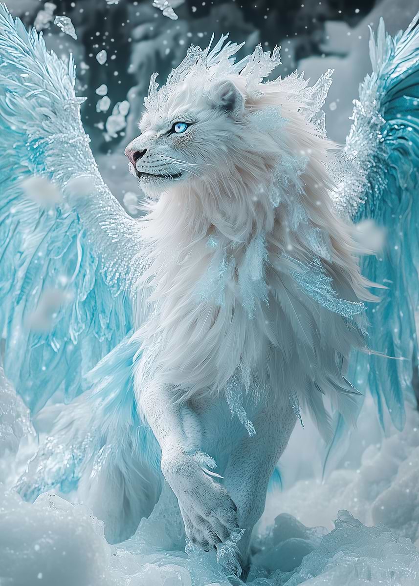 'Ice Lion with Wings' Poster, picture, metal print, paint by Luna Echo ...