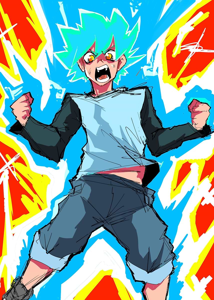 'Anime Boy Power Up' Poster, picture, metal print, paint by ...