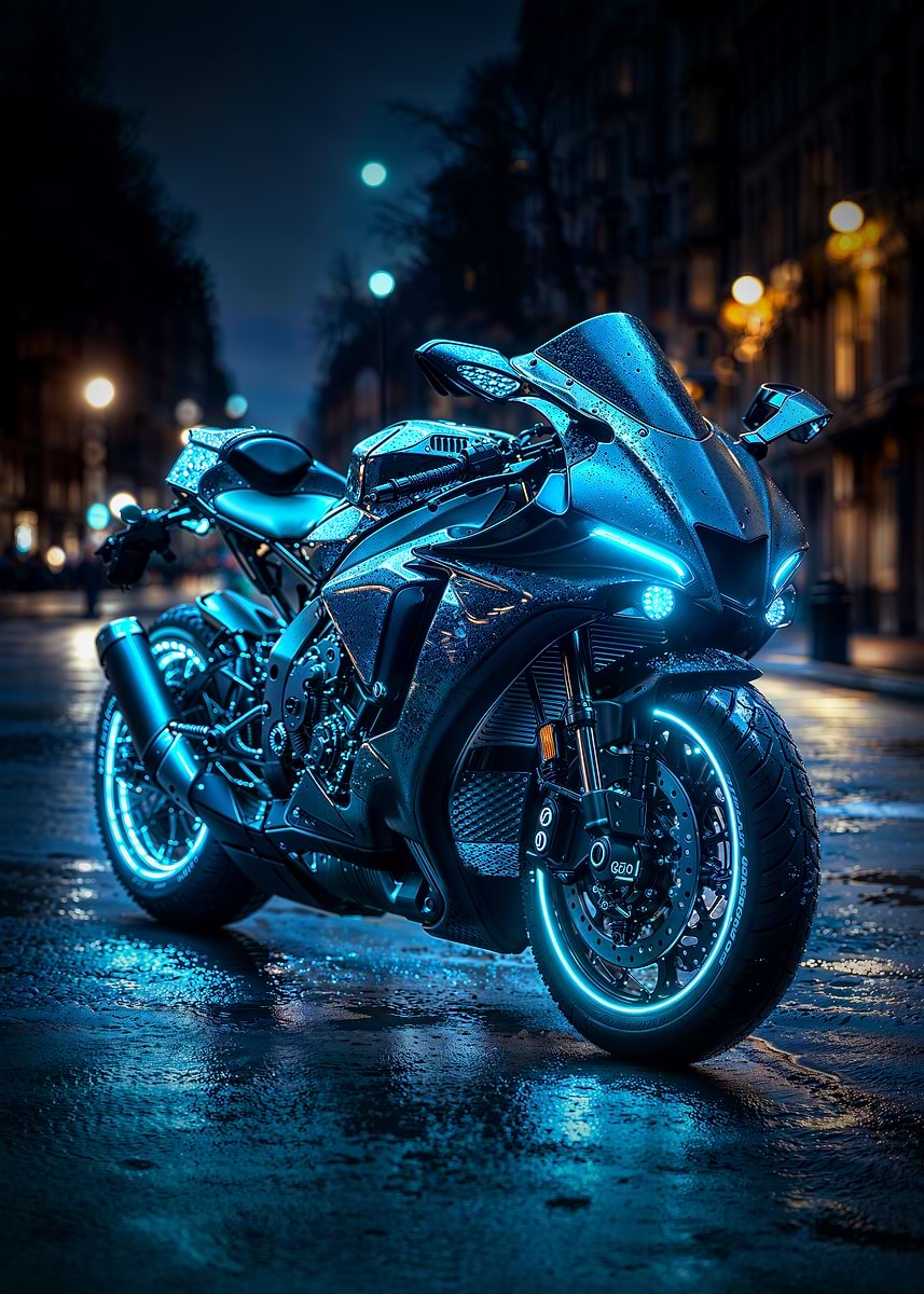 'Blue Neon Motorcycle' Poster, picture, metal print, paint by Nocturnal ...