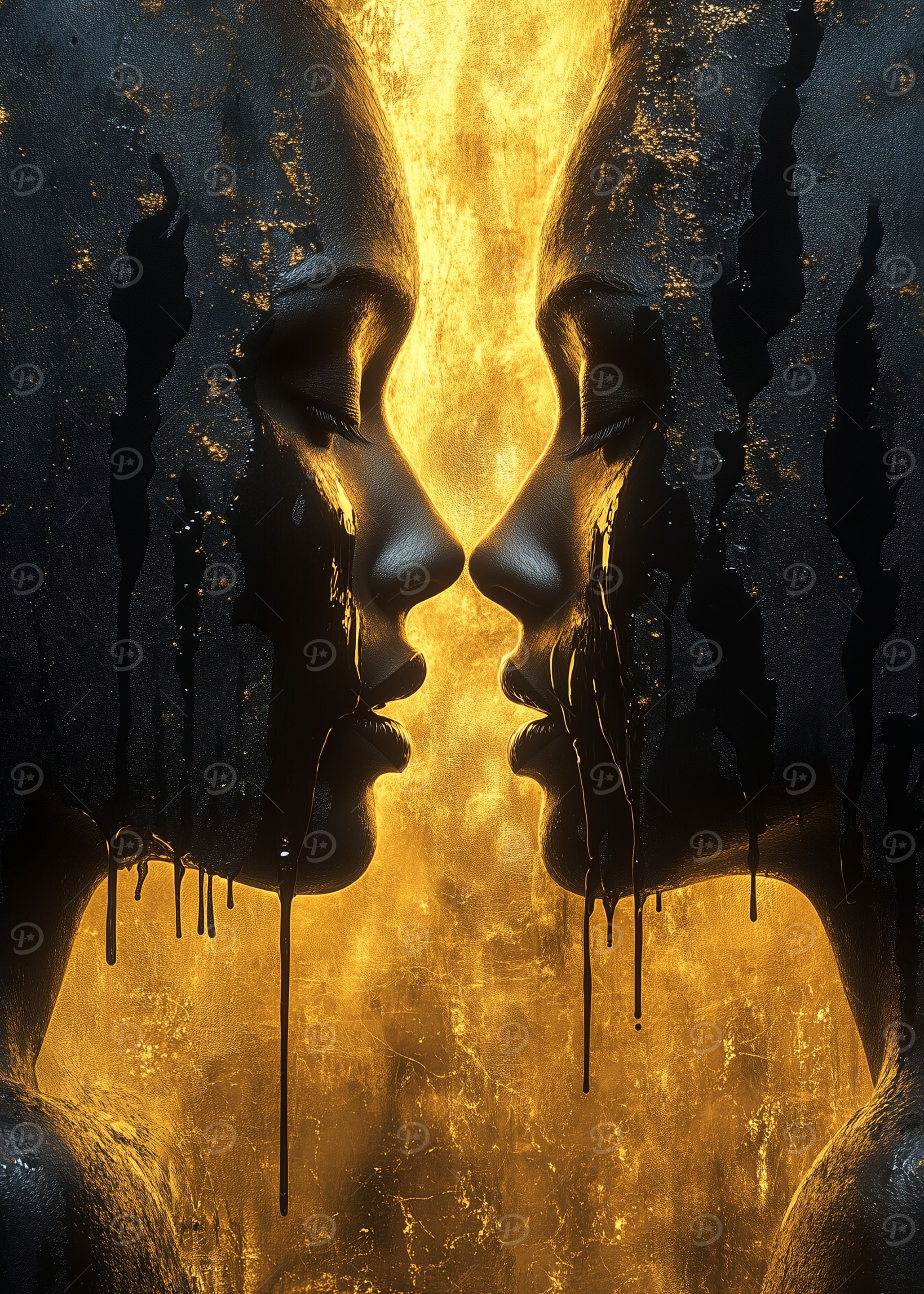 'Black and Gold Faces' Poster, picture, metal print, paint by Azor ...