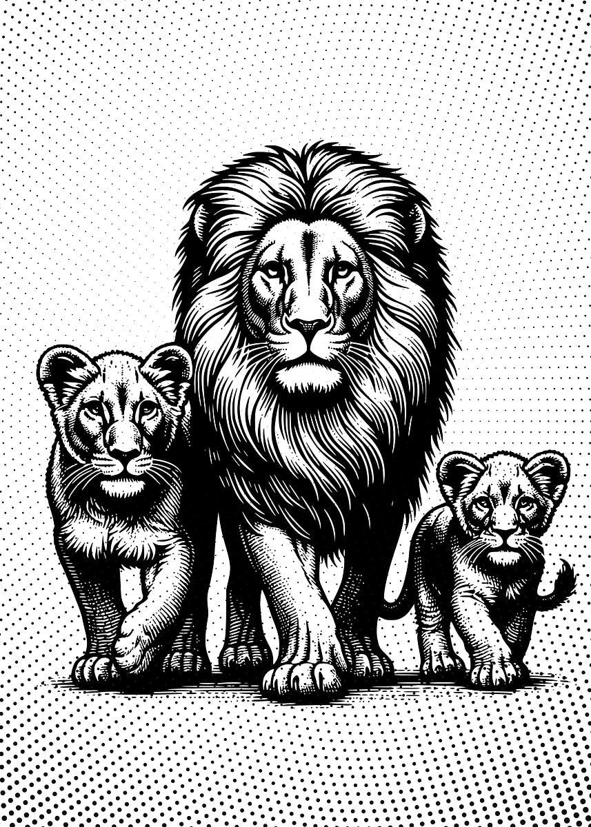 'Lion Family Portrait' Poster, picture, metal print, paint by ANDRE ...