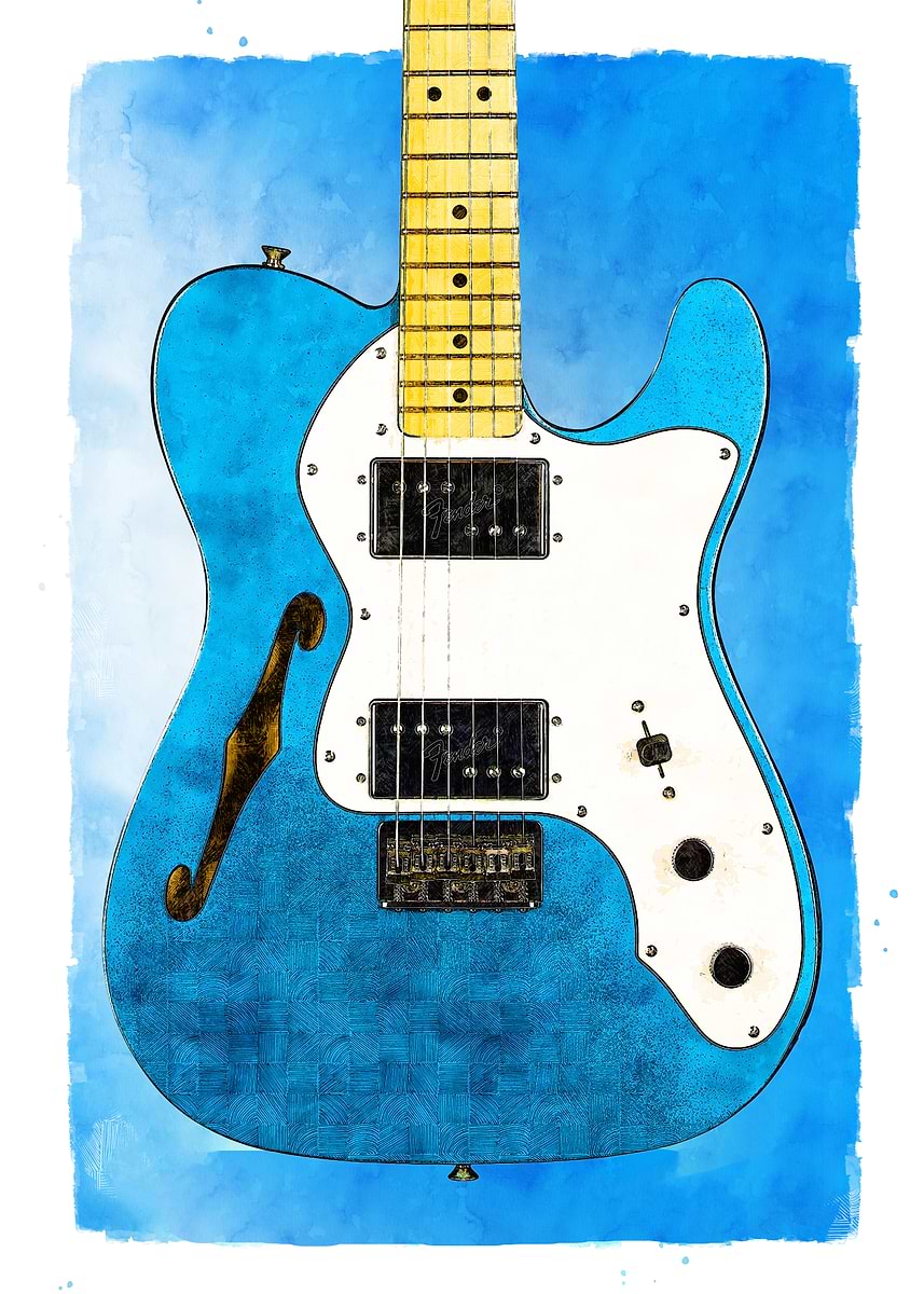 'Fender Telecaster Blue Electric Guitar Watercolor' Poster, picture ...