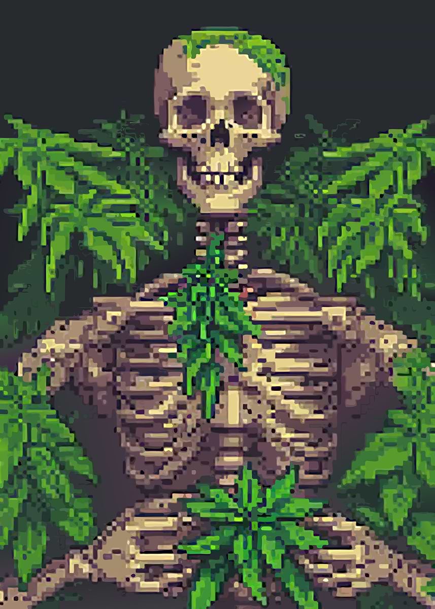'Skeleton and Marijuana' Poster, picture, metal print, paint by Saturn ...