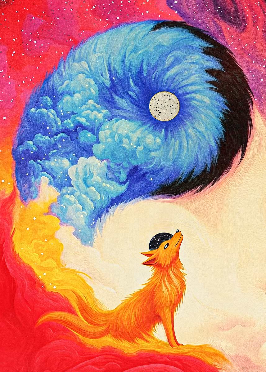 'Abstract Fox in Yin and Yang' Poster, picture, metal print, paint by ...