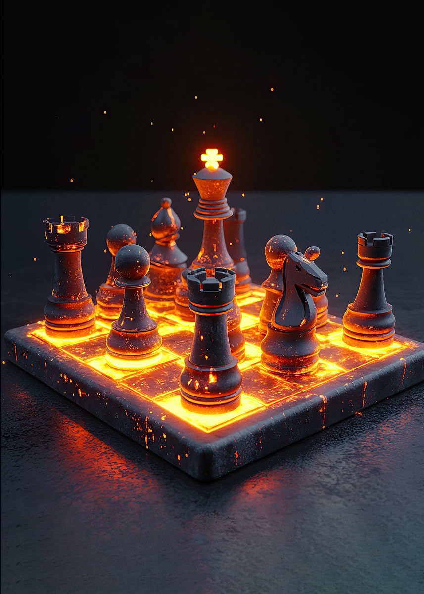 'Fiery Chessboard' Poster, picture, metal print, paint by CeciliaHill ...