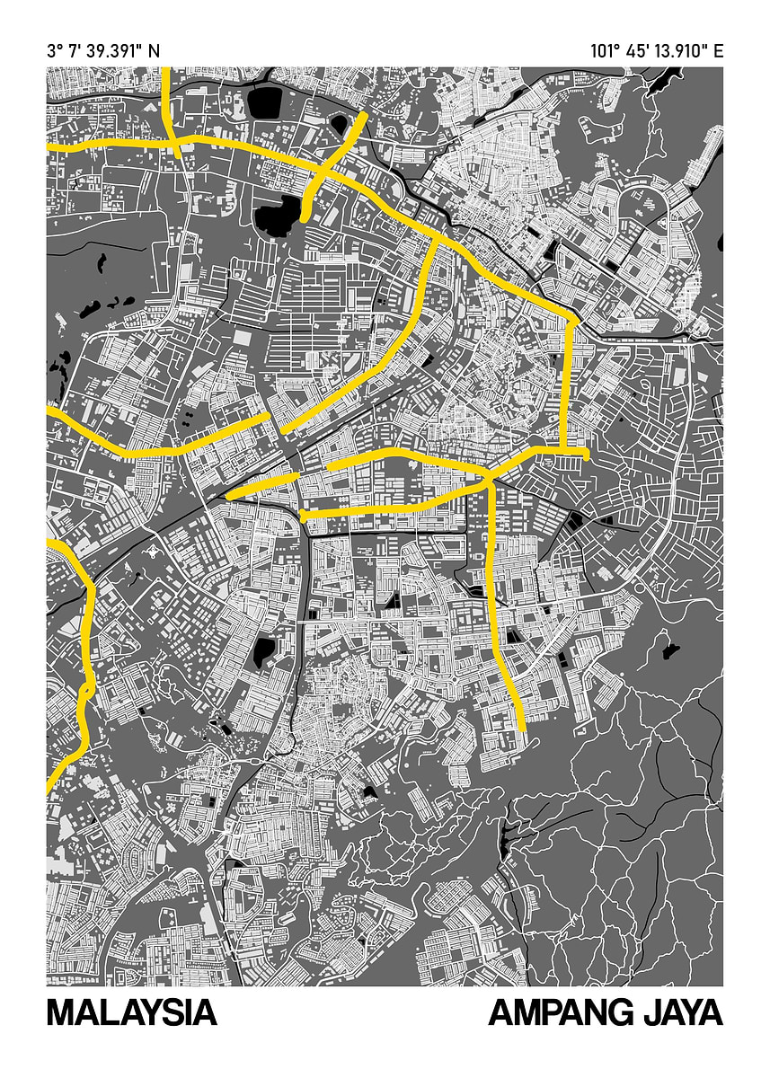 'Ampang Jaya Map' Poster, picture, metal print, paint by Ahmad Adifin ...
