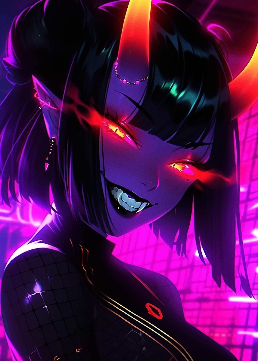 'Demon Girl with Neon Lights' Poster, picture, metal print, paint by ...