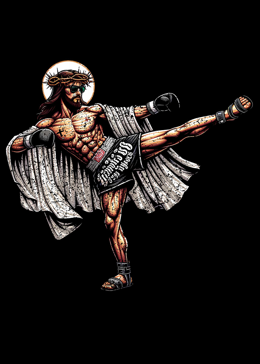'Jesus Kickboxing' Poster, picture, metal print, paint by Jannick ...