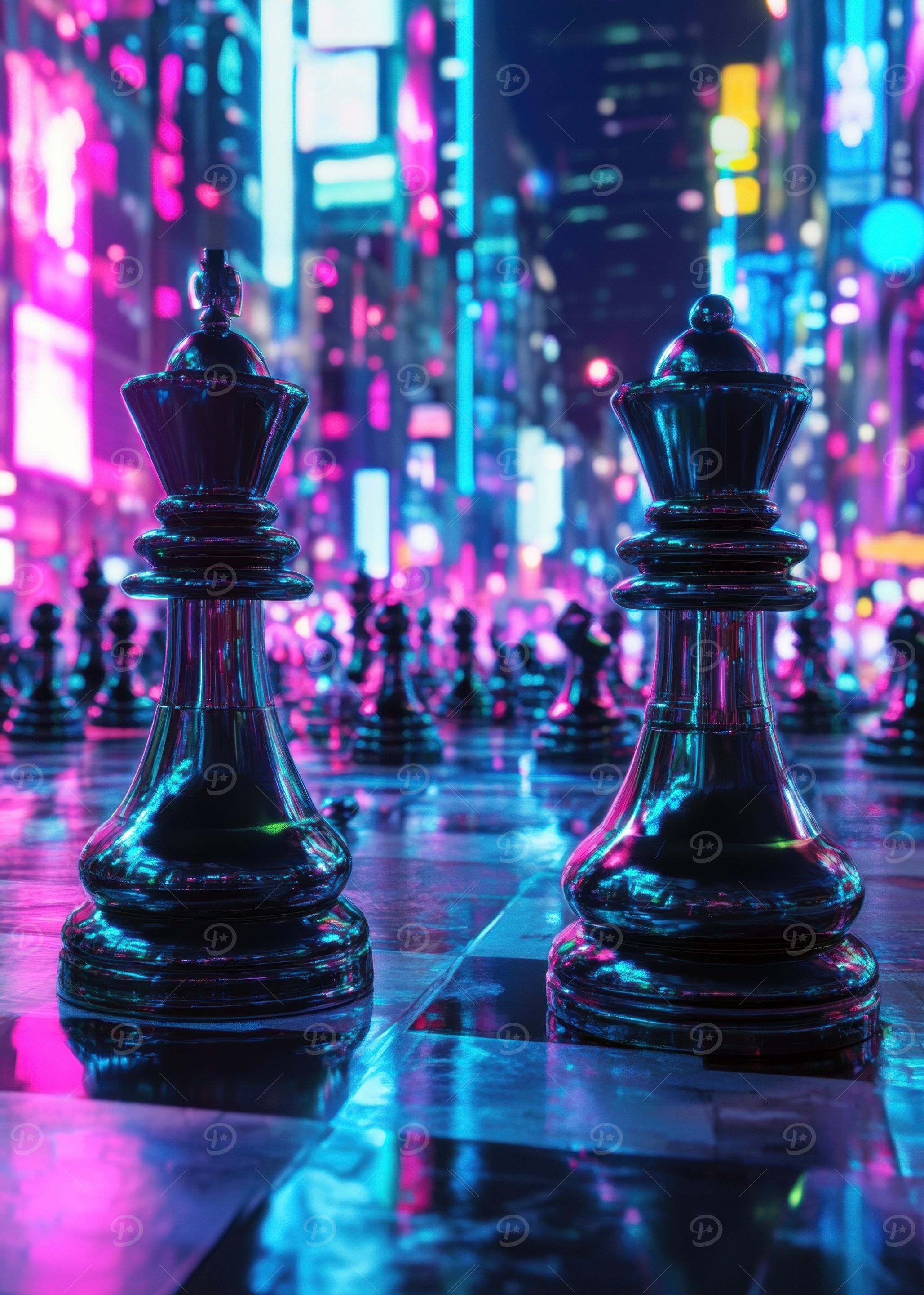 'Cyberpunk Chess Kings' Poster, picture, metal print, paint by AlphaZXV ...
