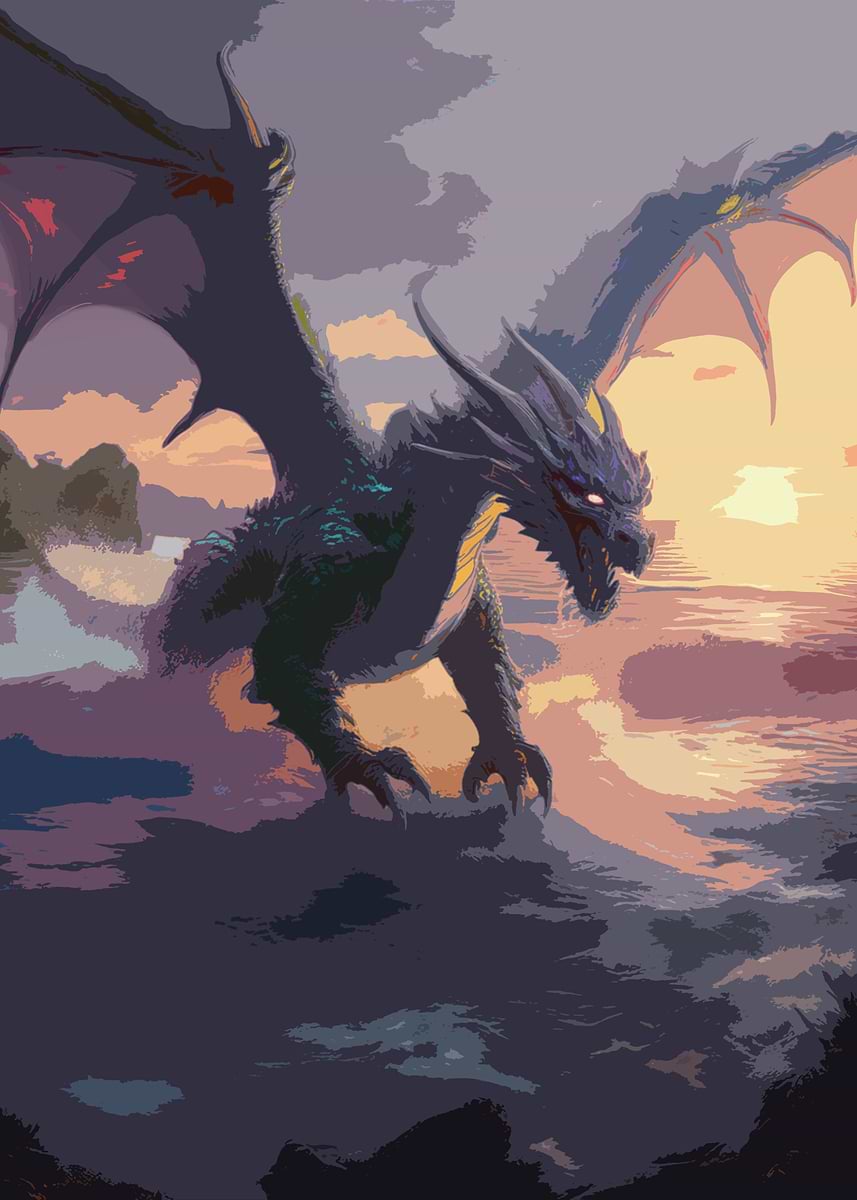 'Sea Dragon at Sunset' Poster, picture, metal print, paint by ...