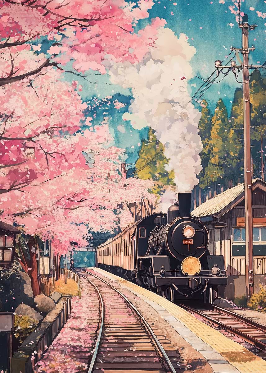 'Sakura Station' Poster, picture, metal print, paint by PopaArt | Displate
