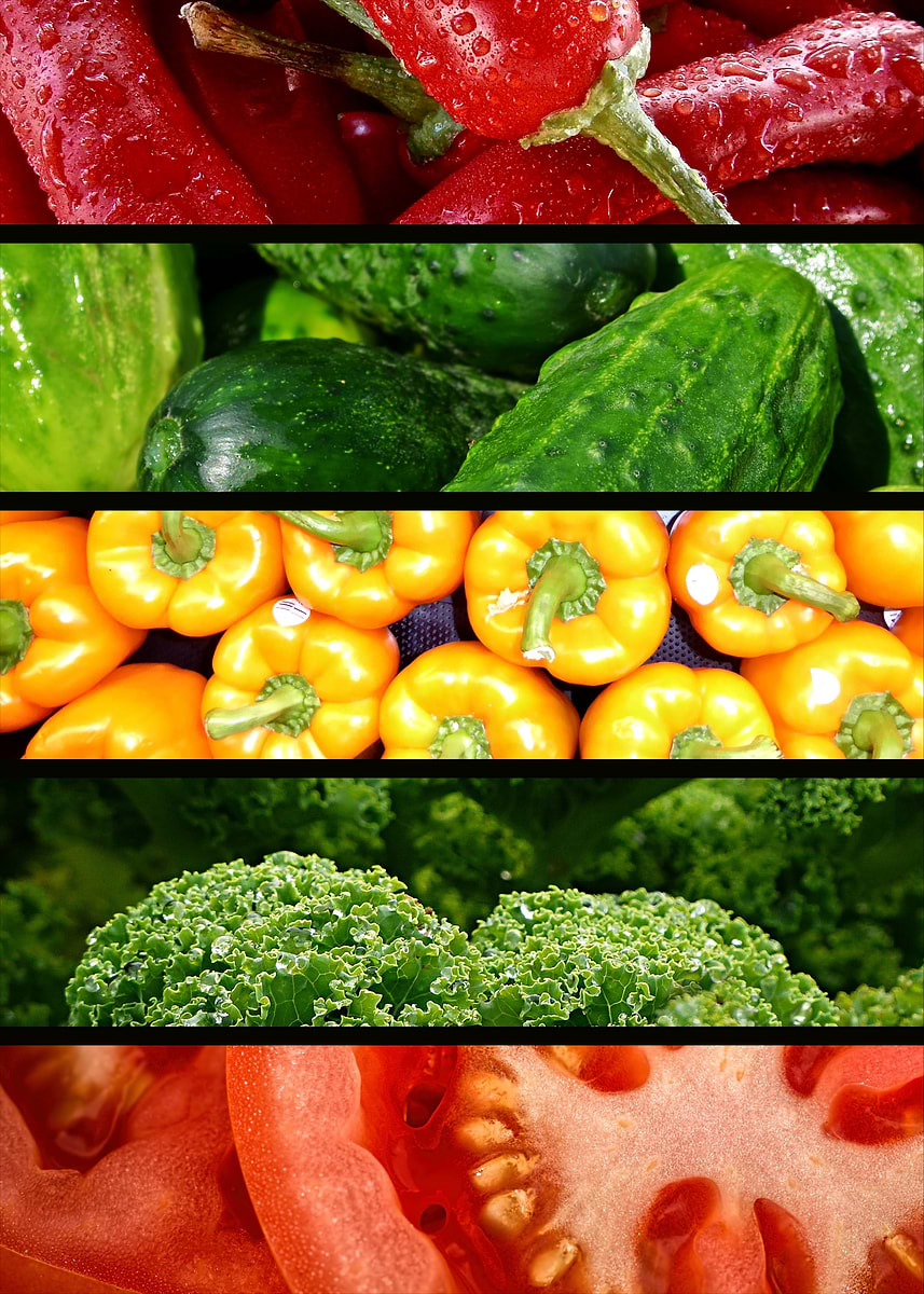 'Fresh Vegetables Collage' Poster, picture, metal print, paint by LoganRiversArt | Displate