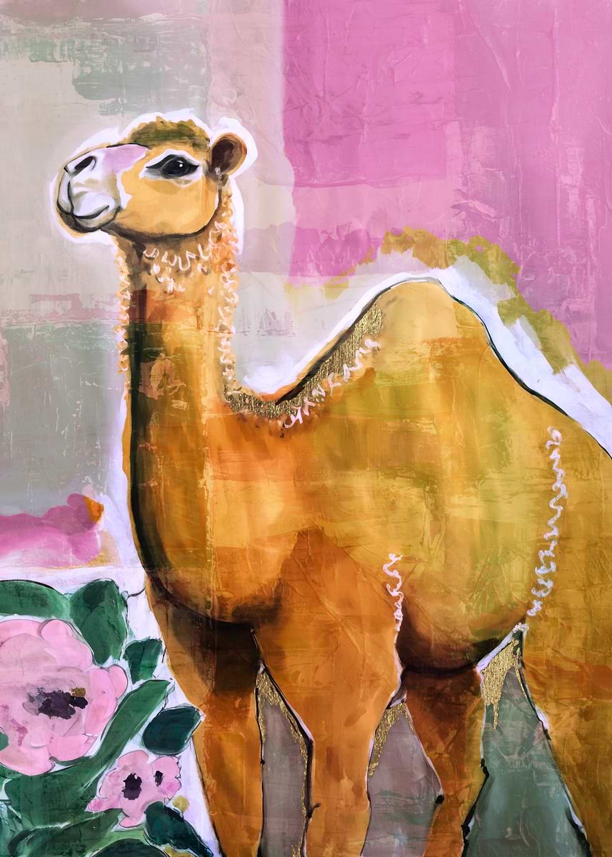 'Camel Painting with Flowers' Poster, picture, metal print, paint by ...