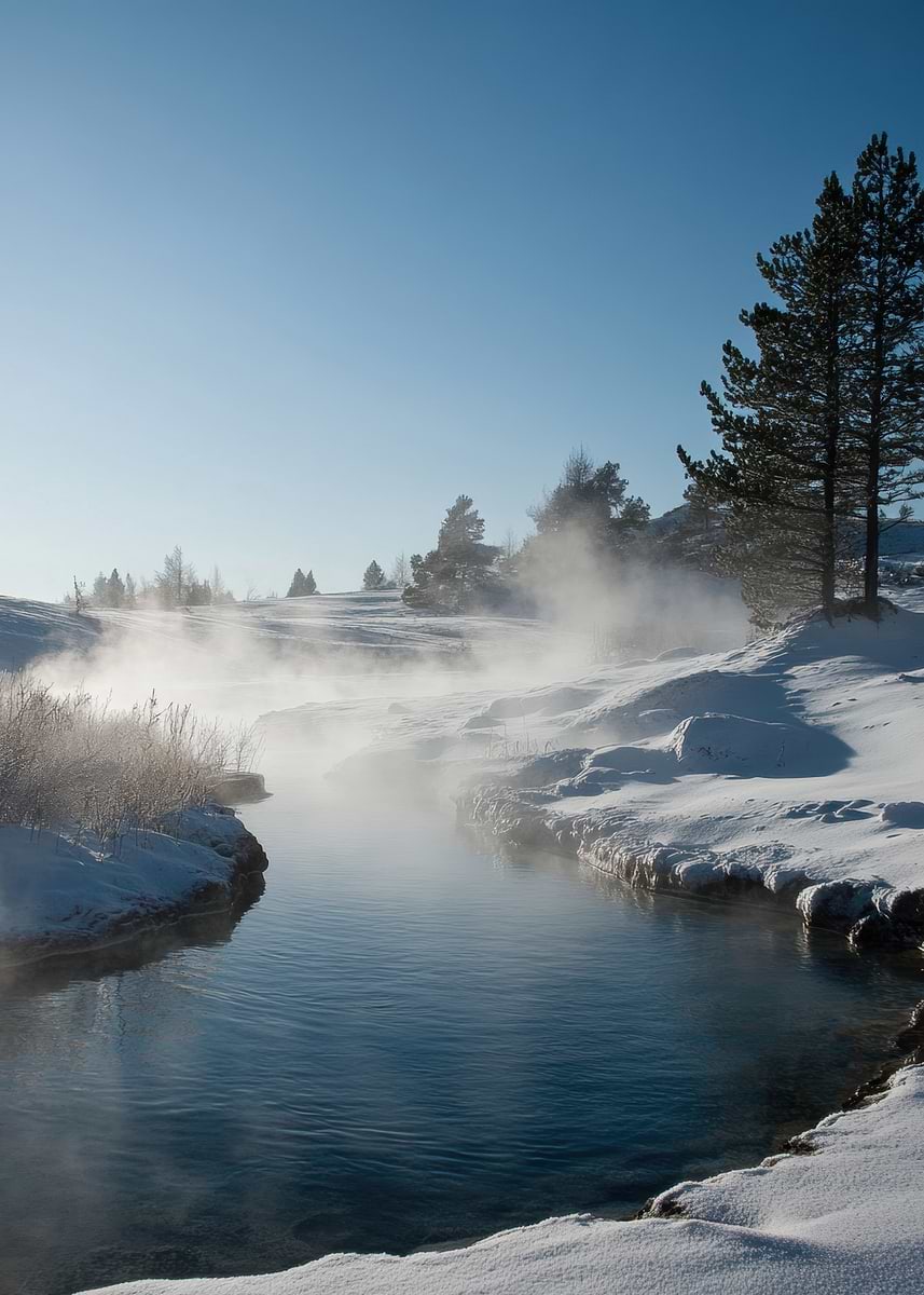 'Winter Stream with Mist' Poster, picture, metal print, paint by XVKE ...