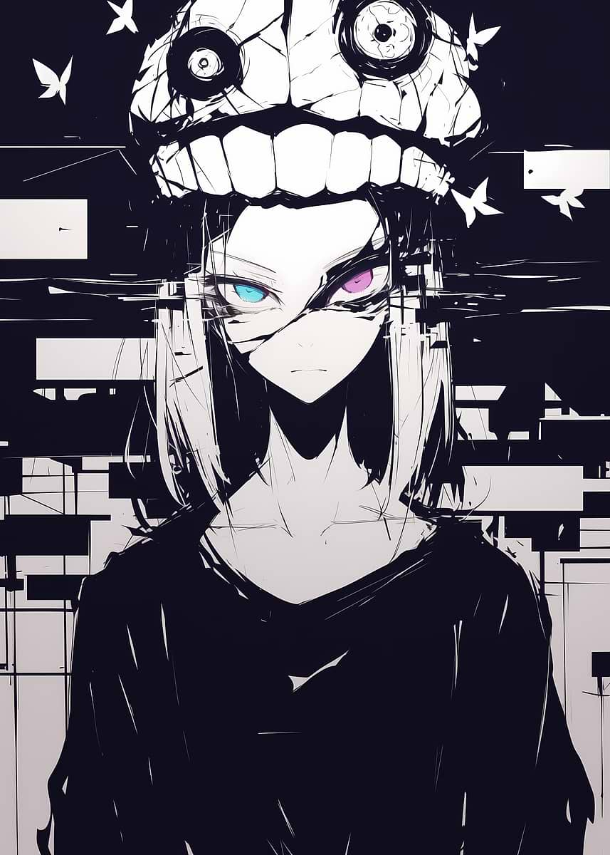 'Anime Girl with Distorted Mask' Poster, picture, metal print, paint by ...