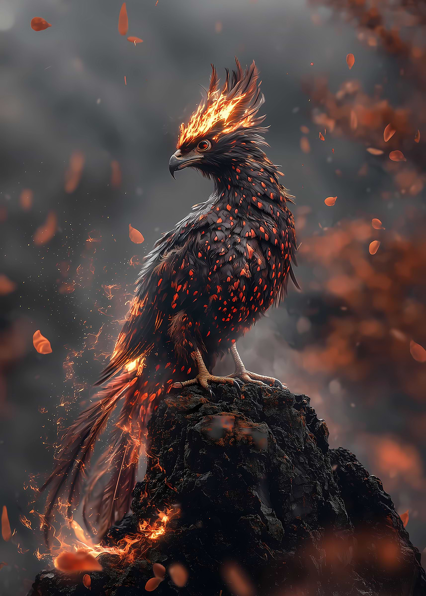 'Fiery Phoenix' Poster, picture, metal print, paint by Caroline | Displate