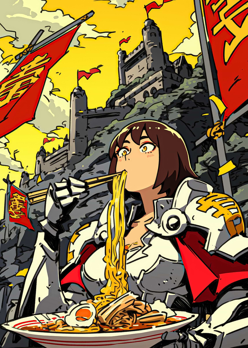 'Ramen Warrior' Poster, picture, metal print, paint by Lorence | Displate