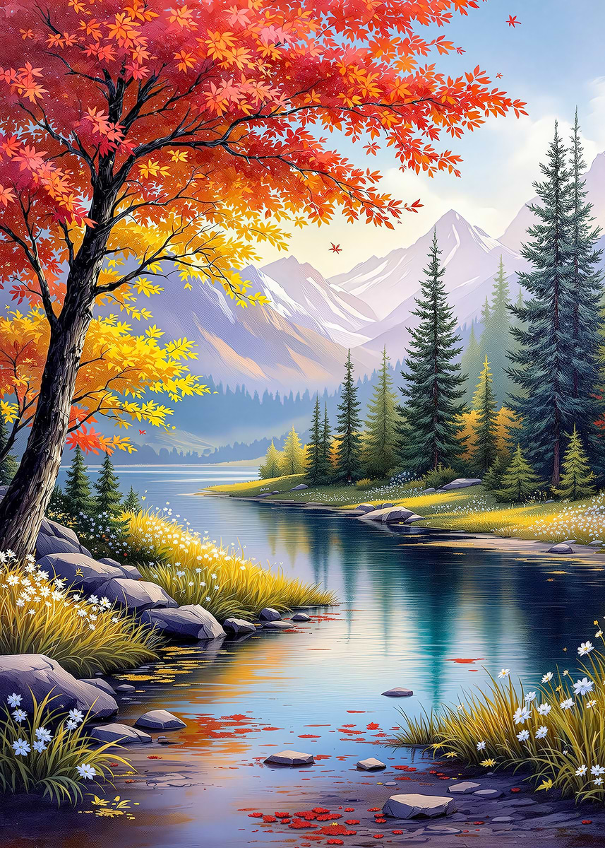'Autumn River Landscape Art' Poster, picture, metal print, paint by Art ...