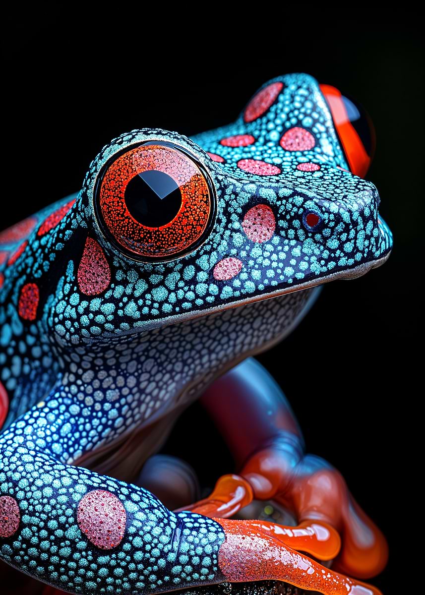 'Vibrant Blue & Red Frog' Poster, picture, metal print, paint by ...