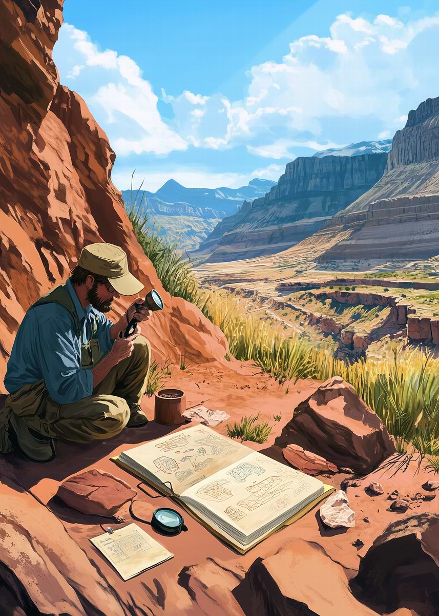 'Geology Explorer Studying' Poster, picture, metal print, paint by ...