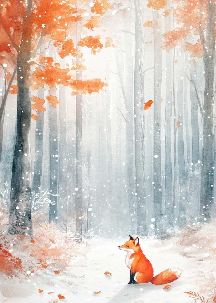 'Fox in Winter Forest' Poster, picture, metal print, paint by Zake ...
