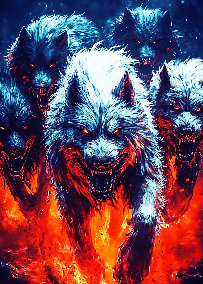 'Fiery Wolf Pack' Poster, picture, metal print, paint by Hamka Risha ...