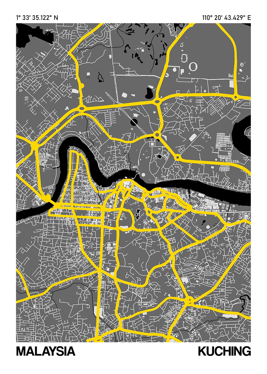 'Kuching City Street Map' Poster, picture, metal print, paint by Ahmad ...