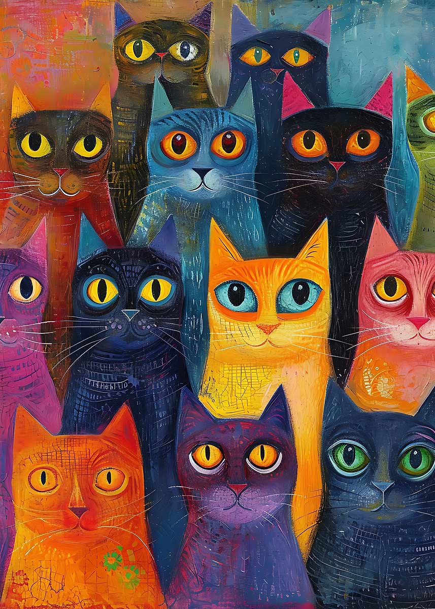'Colorful Cat Portrait' Poster, picture, metal print, paint by ...