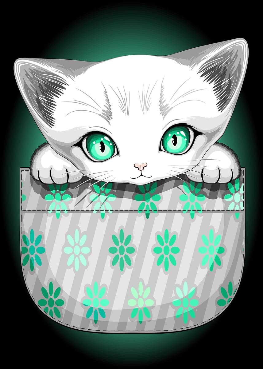 'White Kitten in Pocket' Poster, picture, metal print, paint by ...
