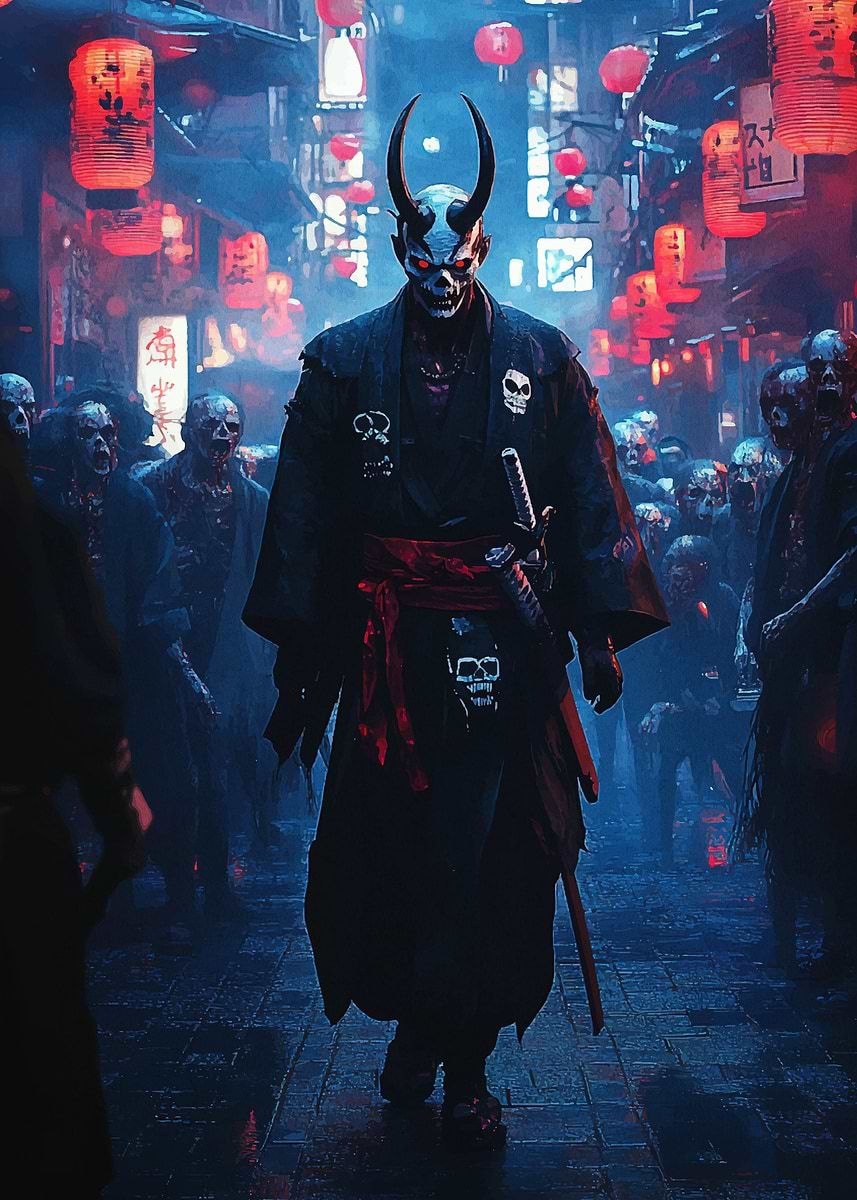 'Demon Samurai in Urban Setting' Poster, picture, metal print, paint by ...