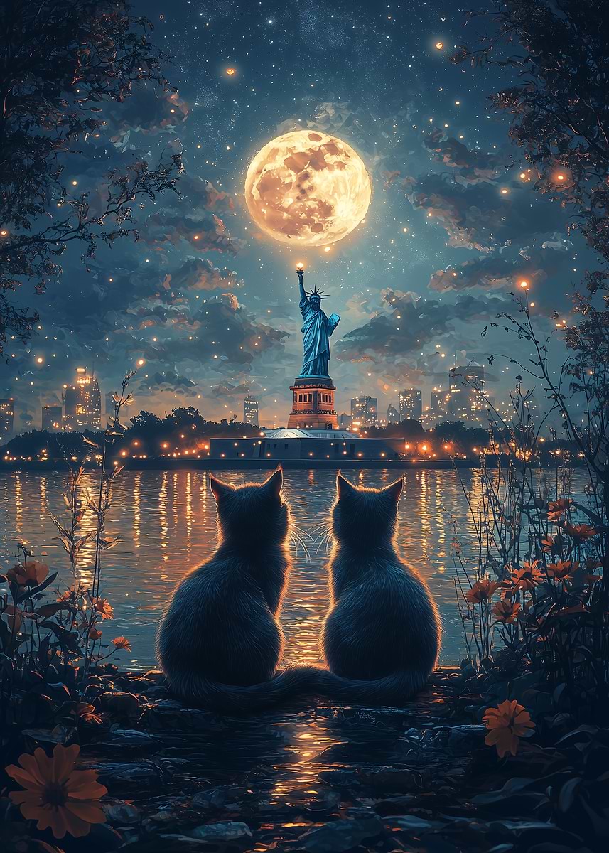 'Cats Statue of Liberty' Poster, picture, metal print, paint by ...