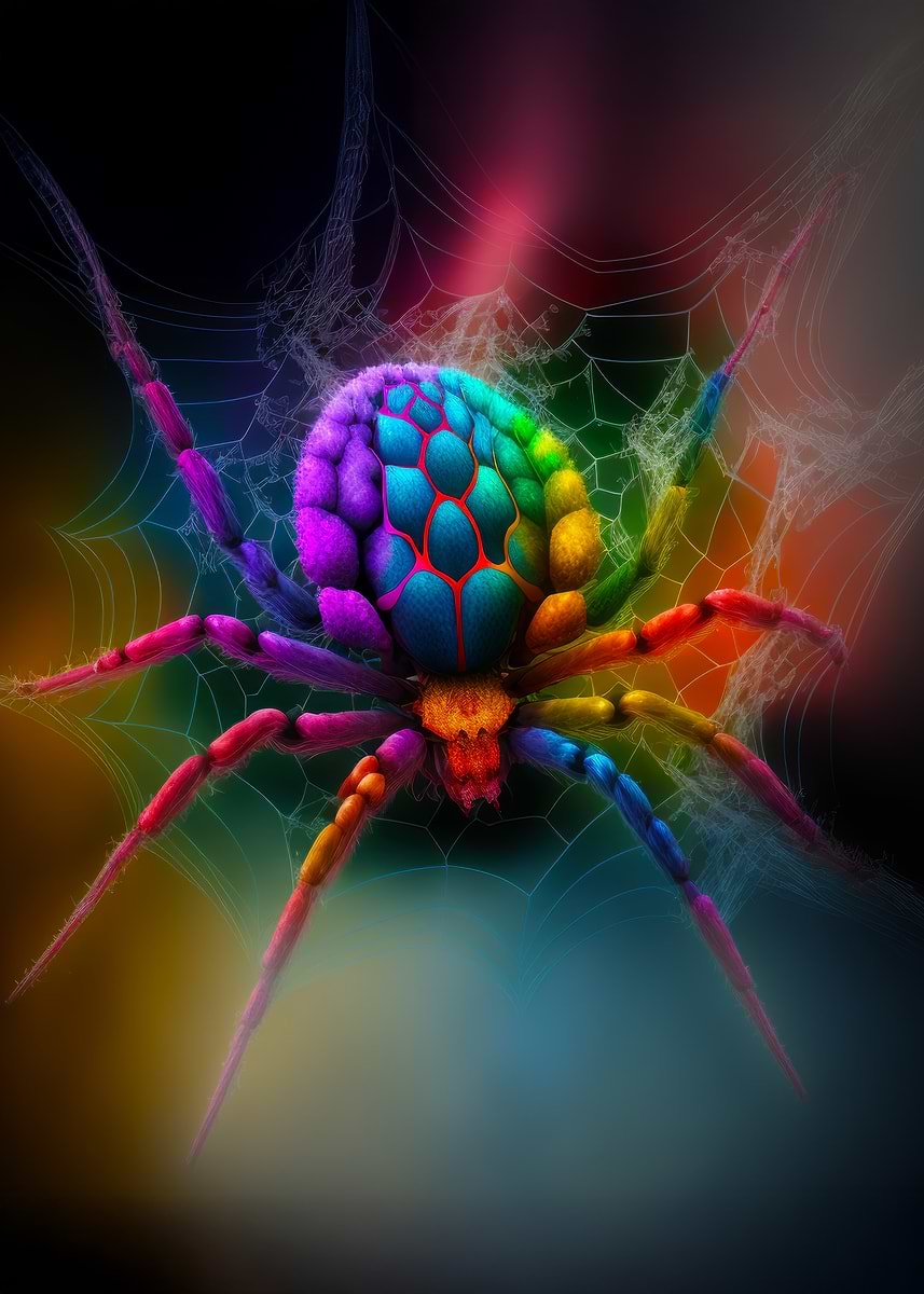 'Rainbow Spider Web Art' Poster, picture, metal print, paint by Adames ...
